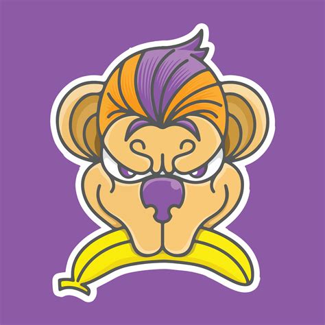 Mascot Logo Sticker Monkey Eat Banana Art Illustration 32164411 Vector Art At Vecteezy
