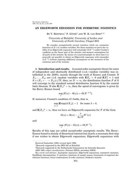 Pdf An Edgeworth Expansion For Symmetric Statistics Pdf An Edgeworth Expansion For Symmetric Statistics