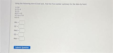Solved Using The Following Stem Leaf Plot Find The Five Chegg Com