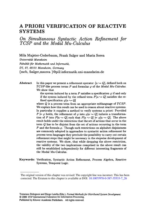 pdf a priori verification of reactive systems