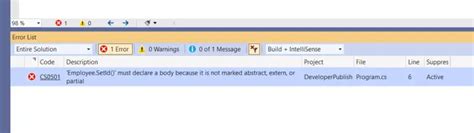 c error cs0501 member function must declare a body because it is