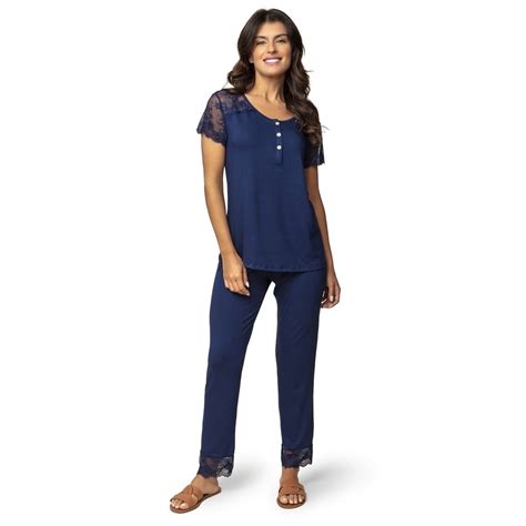 Pijama Feminino Manga Curta Azul Marinho Azul