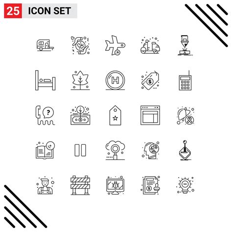 Set Of 25 Modern Ui Icons Symbols Signs For Summer Cruiser Flight Bike Transport Editable Vector