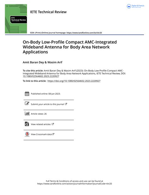 Pdf On Body Low Profile Compact Amc Integrated Wideband Antenna For Body Area Network