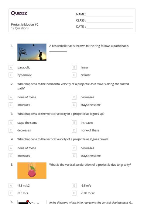 50 Projectile Motion Worksheets For 11th Class On Quizizz Free And Printable