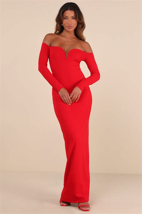 Sexy Red Dress Off The Shoulder Dress Long Sleeve Maxi Dress Lulus