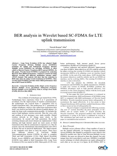 ber analysis in wavelet based sc fdma for lte uplink transmission pdf
