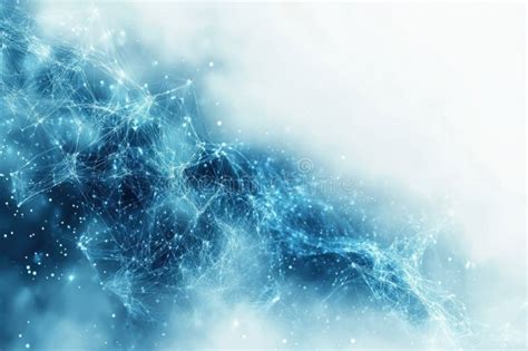 Abstract Blue And White Digital Network Background With Illuminated Nodes And Connections Stock