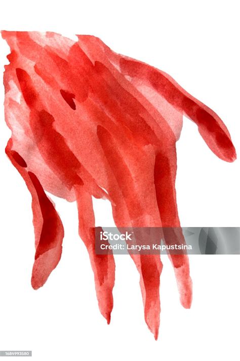 피 묻은 손 자국은 흰색 배경에 분리되어 있습니다 손자국이 핏자국으로 번졌다 공포 무서운 피 더러운 손자국과 지문 Halloween Horror Nights에 대한 스톡