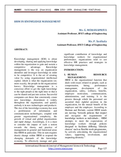 Pdf Hrm In Knowledge Management