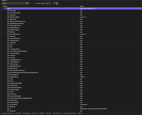 cant able to get all properties of user by using graph api in c