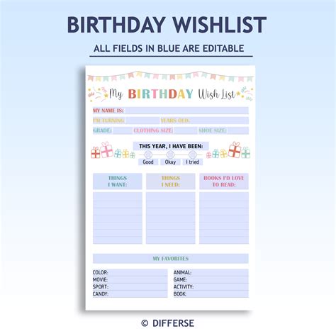 Birthday Wishlist T Wish List My Favorite Things Template