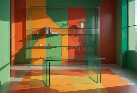 A Modern Minimalist Interior With A Glass Table Stock Illustration