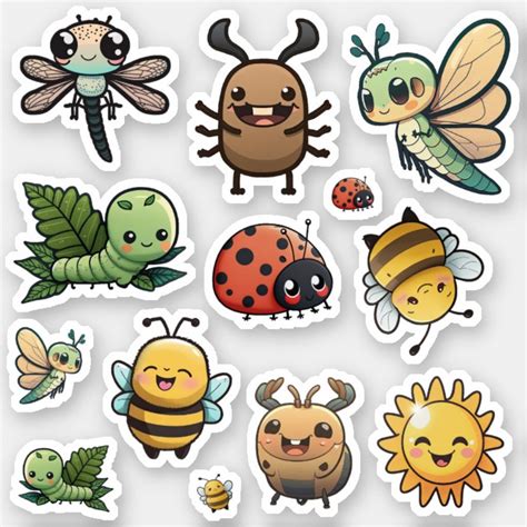 Cute And Happy Bug Stickers Kawaii Bugs Sticker Zazzle In 2025 Sticker Art Butterfly