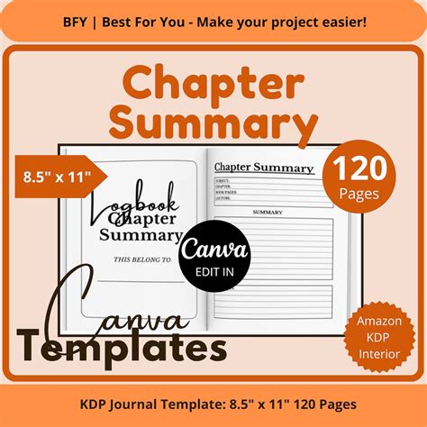Printable Book Chapter Summary Template Amazon KDP Interiors Bundle 8 5 X 11 120 Pages