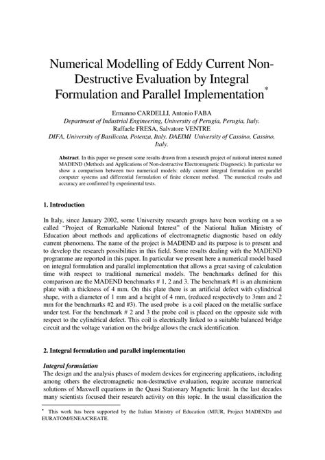 Pdf Numerical Modelling Of Eddy Current Non Destructive Evaluation By Integral Formulation And