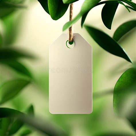 Empty Paper Or Cardboard Label Hanging From Tree Or Bush Twig Stock