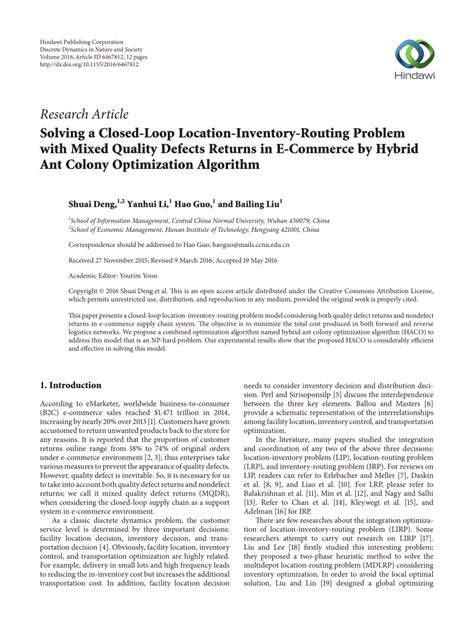 Pdf Solving A Closed Loop Location Inventory Routing Problem With