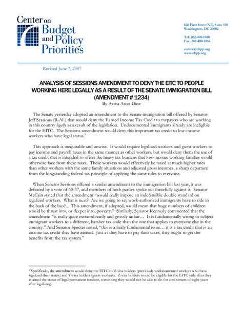 Analysis Of Sessions Amendment To Deny The Eitc To People Working Here
