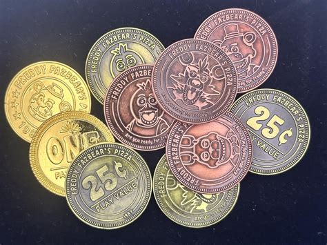 Fnaf Arcade Tokens Freddy Bonnie Chica Foxy Bronze And Gold Metal