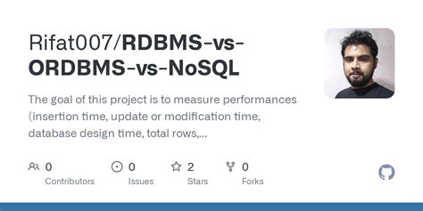 GitHub Rifat RDBMS Vs ORDBMS Vs NoSQL The Goal Of This Project Is To Measure Performances