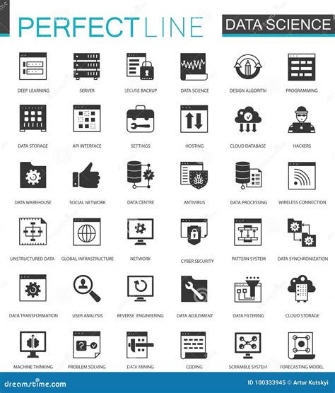 Black Classic Data Science Data Analysis Icons Set Stock Vector