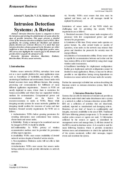 Pdf Intrusion Detection Systems A Review