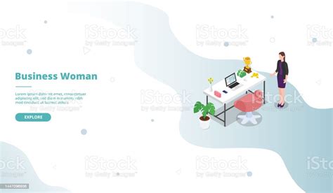 작업 도구와 작업 공간 테이블과 책상 캠페인 웹 사이트 템플릿 상륙 홈 홈페이지 페이지 아이소메트릭 3d 현대 평면 만화 스타일 벡터 여성다움에 대한 스톡 벡터 아트 및