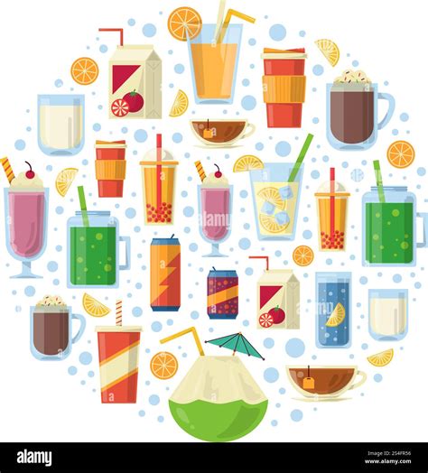 Non Alcoholic Drinks In Circle Shape Vector Illustration Collection