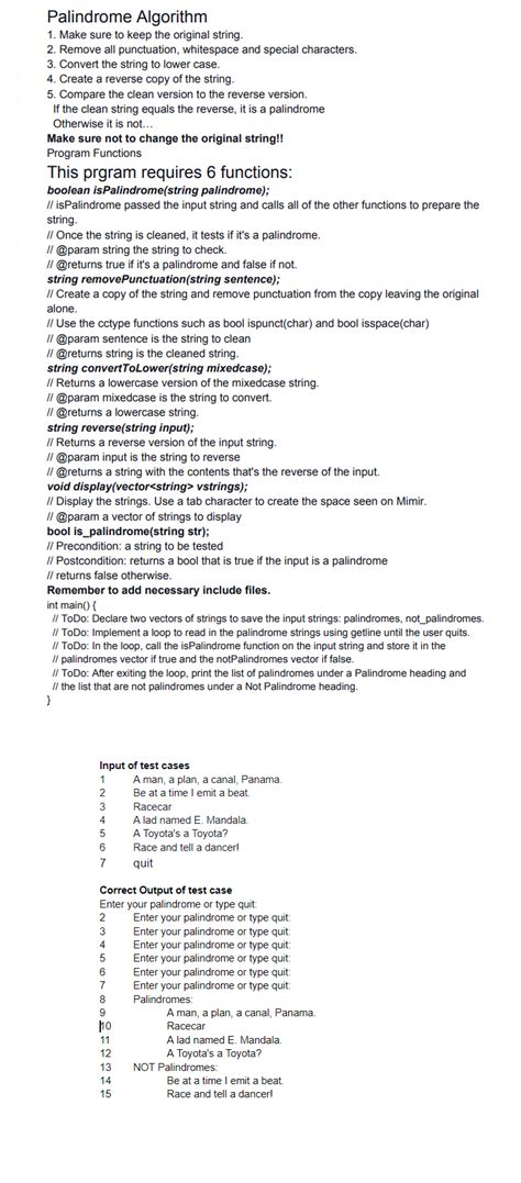 Solved Palindrome Algorithm 1 Make Sure To Keep The