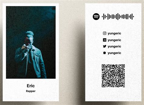 Vertical Photo Spotify Qr Code Business Card Design Template For Rappe