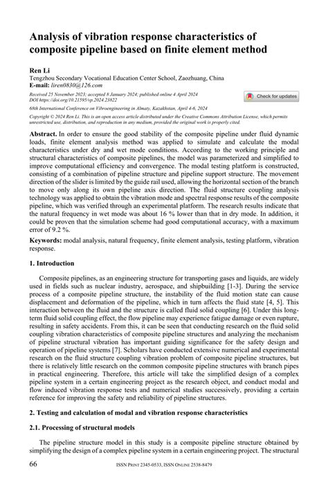 Pdf Analysis Of Vibration Response Characteristics Of Composite Pipeline Based On Finite