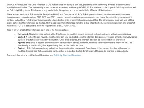 File Level Retention Flr Dell Unity Nas Capabilities Dell Technologies Info Hub
