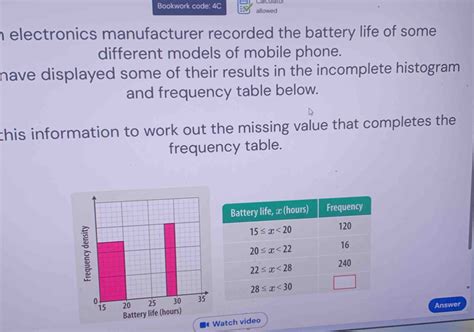 Solved Bookwork Code C Allowed H Electronics Manufacturer Recorded The Battery Life Of Some