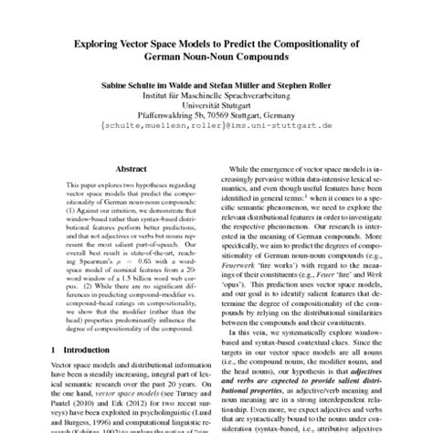 Exploring Vector Space Models To Predict The Compositionality Of German