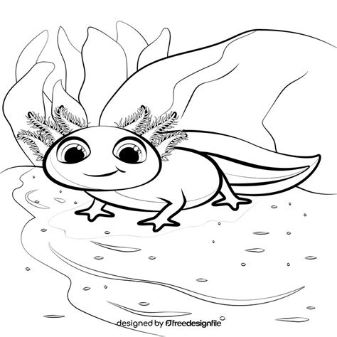 Axolotl Cartoon Black And White Vector