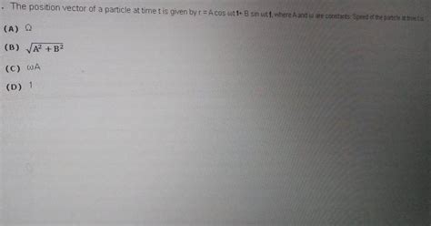The Position Vector Of A Particle At Time T Is Given By R A Cos Omega T