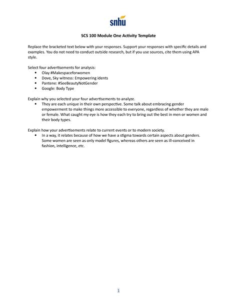 SCS 100 Module One Activity Template SCS 100 Module One Activity Template Replace The
