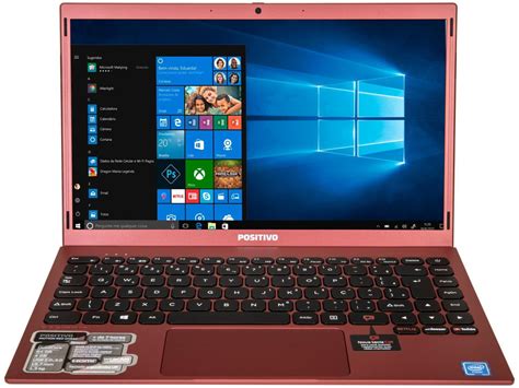 Notebook Positivo Motion Red Q C Intel Atom Quad Core GB GB EMMC GB Nuvem LED
