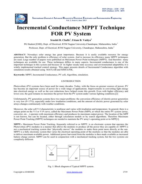 Incremental Conductance Mppt Technique For Pv