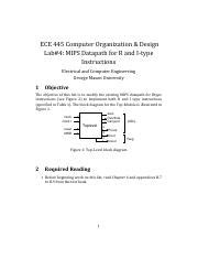 Lab 4 R Type And I Type Datapath Pdf ECE 445 Computer Organization Design Lab 4 MIPS