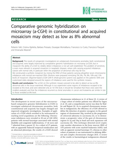 Pdf Comparative Genomic Hybridization On Microarray A Cgh In