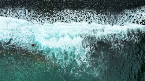 Pure Blue Ocean Water Waves With Light Reflections At Slow Motion Powerful Storm On The Sea