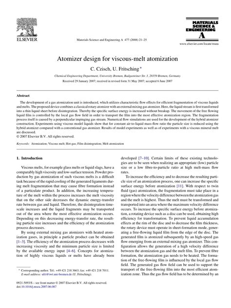 Pdf Atomizer Design For Viscous Melt Atomization