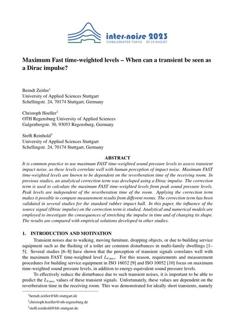 Pdf Maximum Fast Time Weighted Levels When Can A Transient Be Seen