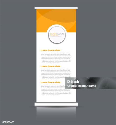 롤 배너 스탠드를 수직 정보 보드 디자인입니다 오렌지 컬러 벡터 그림입니다 롤업 배너에 대한 스톡 벡터 아트 및 기타 이미지 롤업 배너 서 있기 형판 Istock