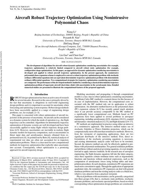 Pdf Aircraft Robust Trajectory Optimization Using Nonintrusive