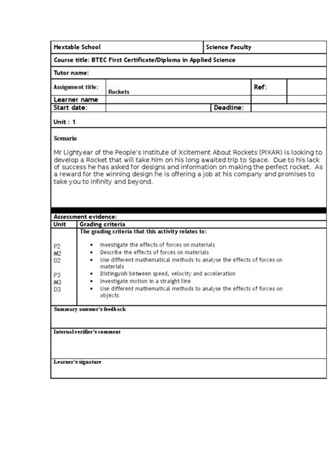 Btec Applied Science Rocket Design Assignment Pdf