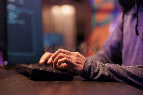Hacker Typing On Keyboard Writing Code Stock Image Image Of