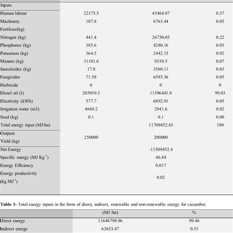 Energy Inputs Outputs And The Output Input Ratio In Greenhouse Download Table